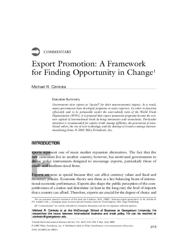 (PDF) Export promotion: A framework for finding opportunity in change