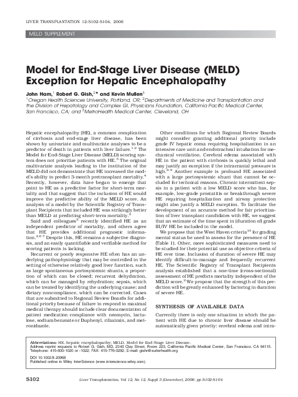 (PDF) Model for end-stage liver disease (MELD) exception for hepatic ...