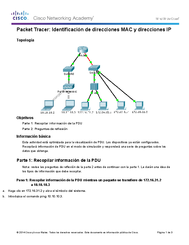 (DOC) .1.4.4 Packet Tracer - Identificación de direcciones MAC y direcciones IP (1)
