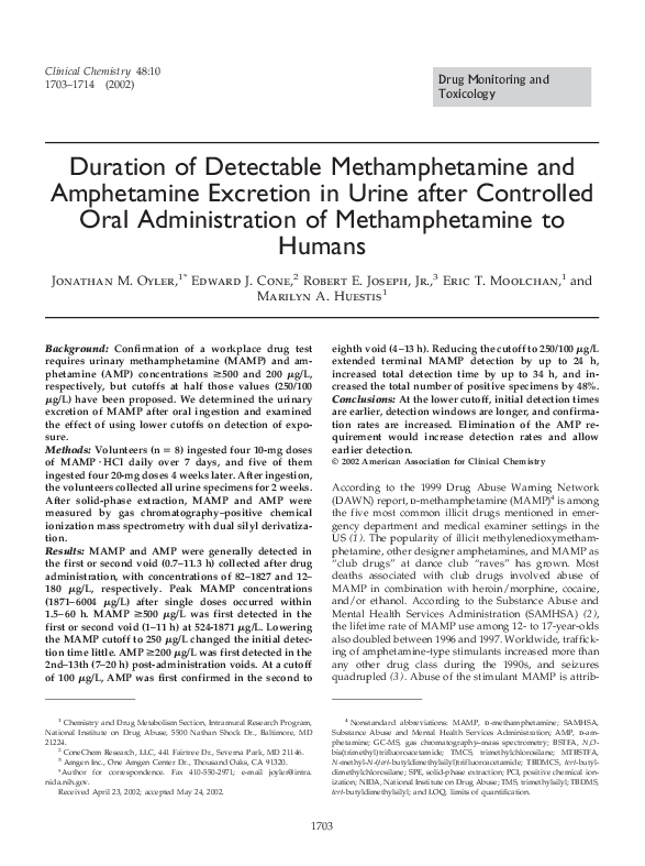 (PDF) Duration of detectable methamphetamine and amphetamine excretion ...