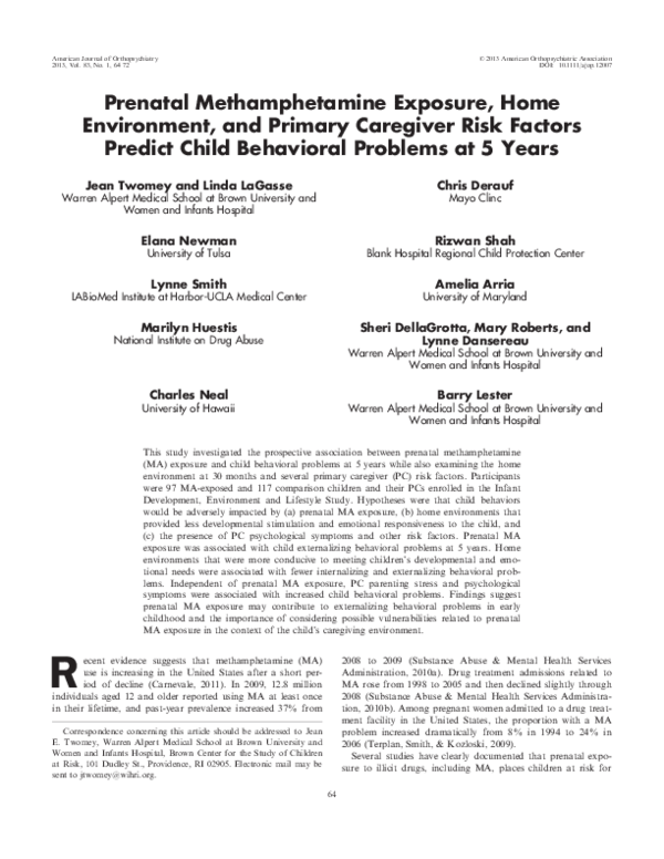 (PDF) Prenatal Methamphetamine Exposure, Home Environment, and Primary ...