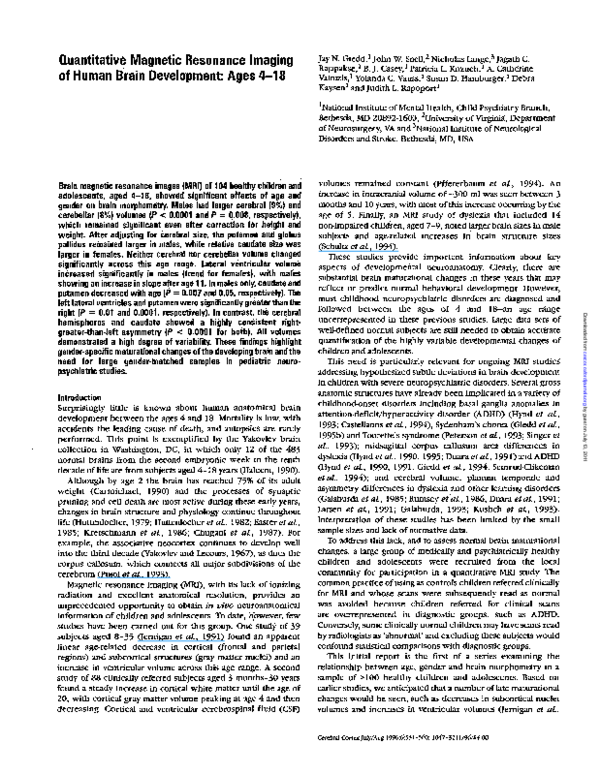 (PDF) Quantitative magnetic resonance imaging of human brain development: ages 4–18