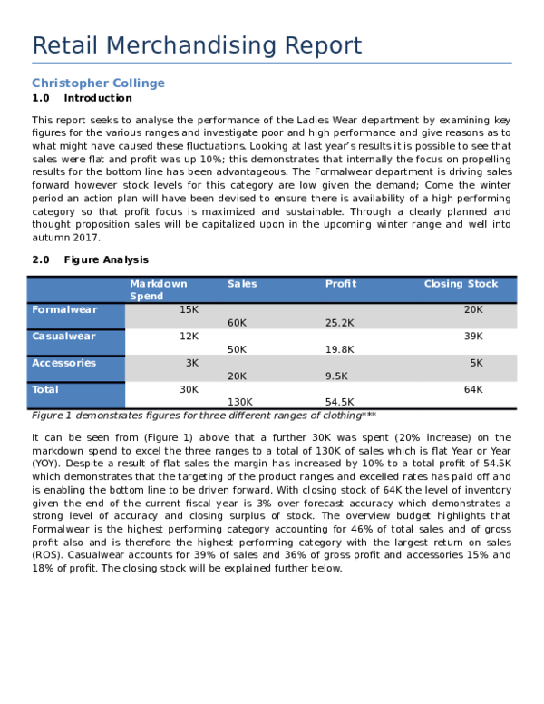 (DOC) Retail Merchandising Report