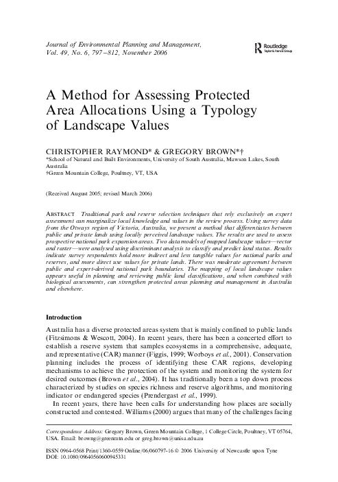 (PDF) A Method for assessing protected area allocations using a ...