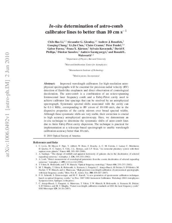 (PDF) In-situ determination of astro-comb calibrator lines to better ...