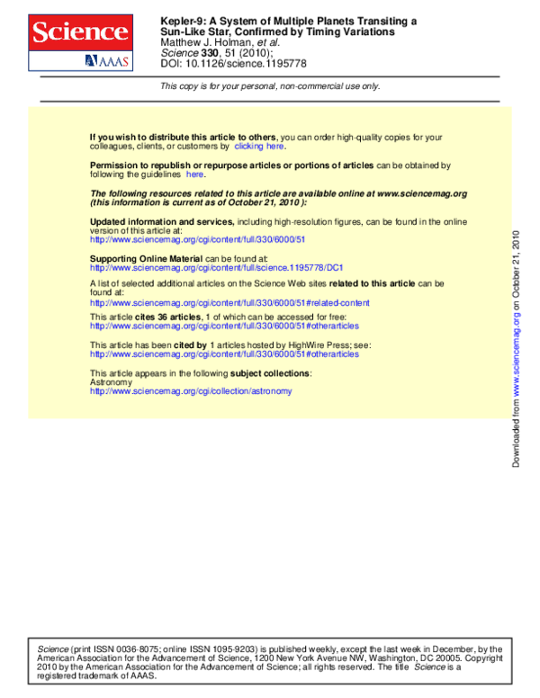 (PDF) Kepler-9: A System of Multiple Planets Transiting a Sun-Like Star ...