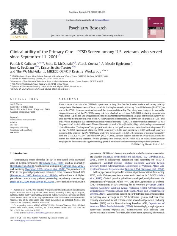 (PDF) Clinical utility of the Primary Care - PTSD Screen among U.S ...