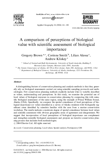 (PDF) A comparison of perceptions of biological value with scientific ...