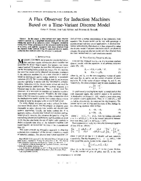 (PDF) A flux observer for induction machines based on a time-variant discrete model | J. Silvino ...