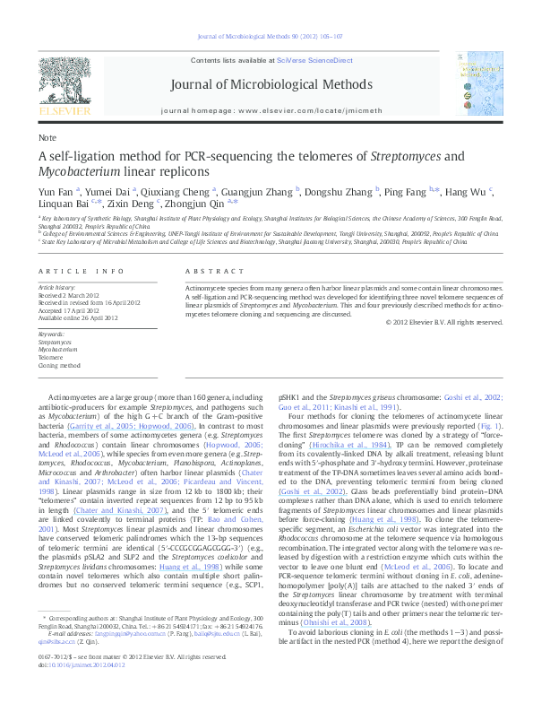 (PDF) A self-ligation method for PCR-sequencing the telomeres of ...