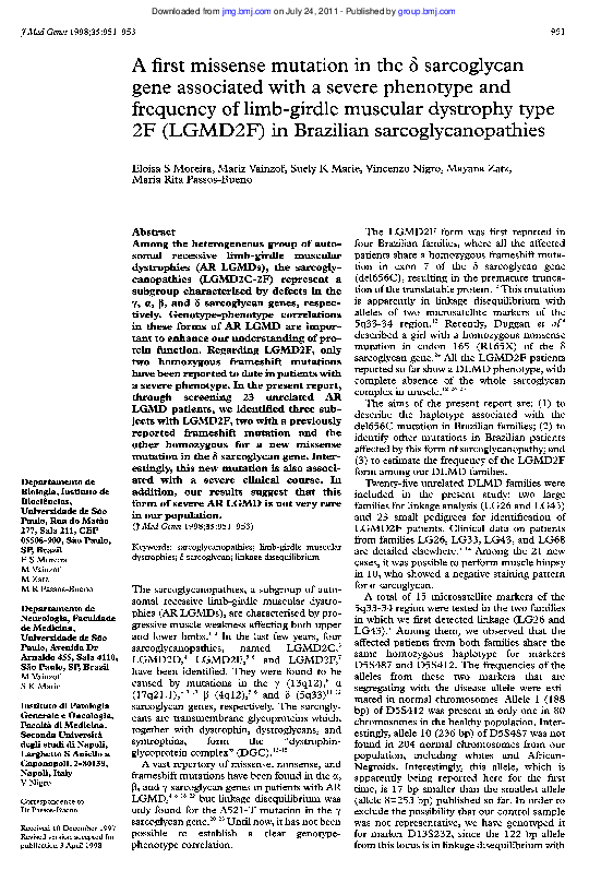 (PDF) A first missense mutation in the delta sarcoglycan gene ...
