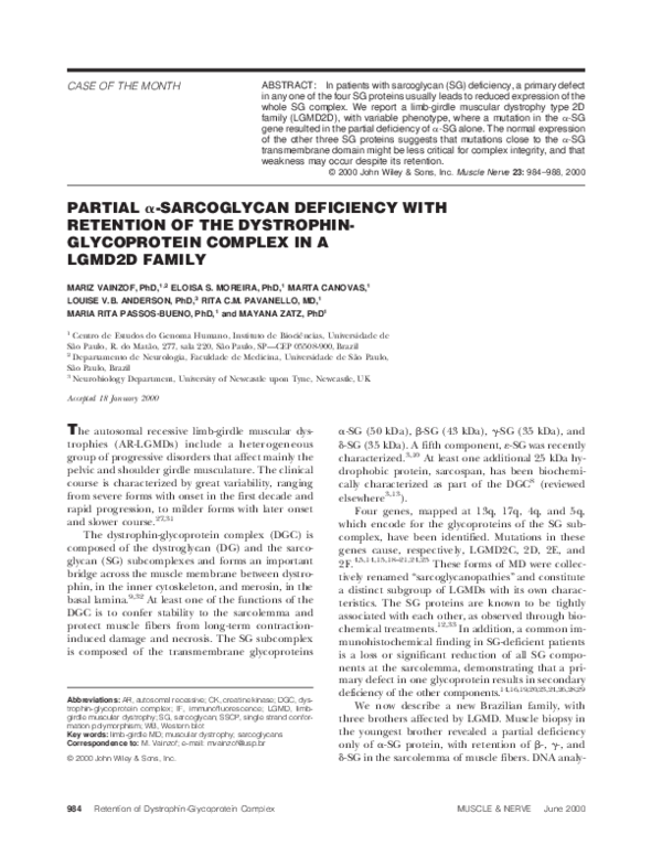 (PDF) Partial ?-sarcoglycan deficiency with retention of the dystrophin ...