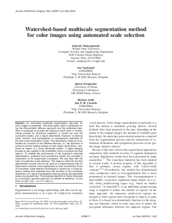 (PDF) Watershed-based multiscale segmentation method for color images using automated scale ...