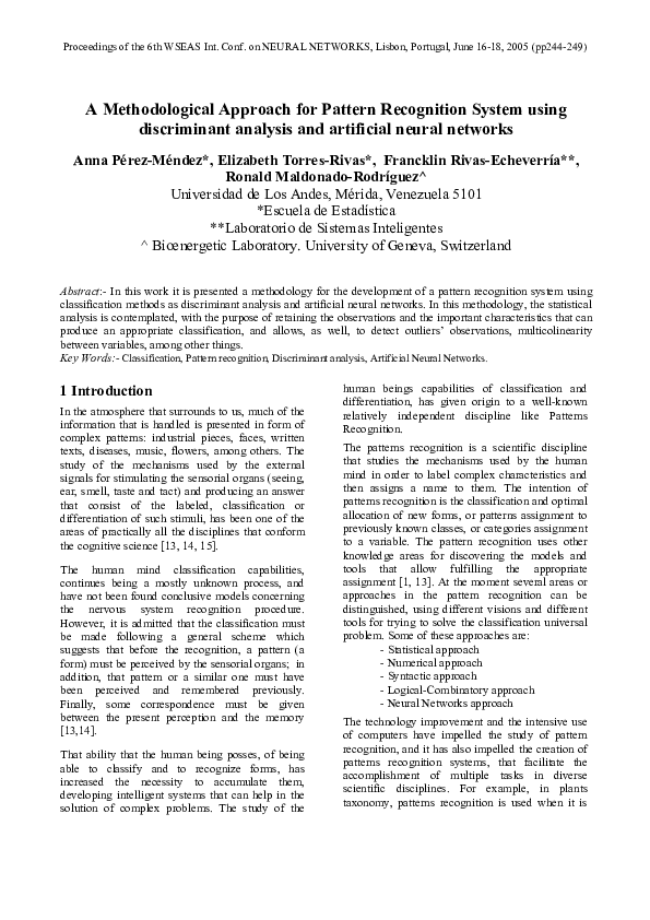 (PDF) A Methodological Approach for Pattern Recognition System using discriminant analysis and ...
