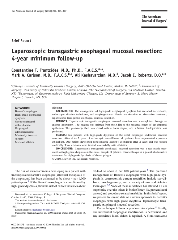 (PDF) Laparoscopic Transgastric Esophageal Mucosal Resection for High ...