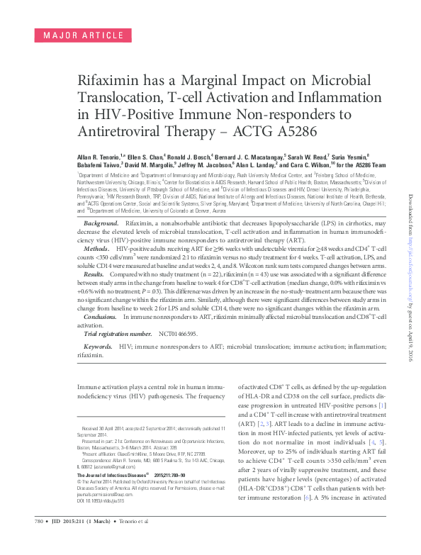 (PDF) Rifaximin has a Marginal Impact on Microbial Translocation, T ...