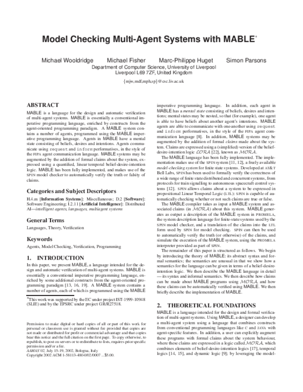 (PDF) Model checking multi-agent systems with MABLE | Michael Fisher - Academia.edu
