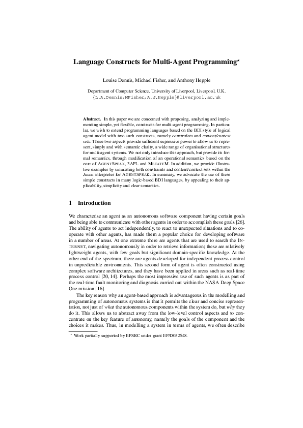 (PDF) Language Constructs for Multi-agent Programming