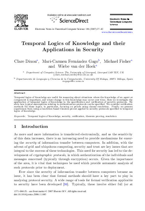 (PDF) Temporal Logics of Knowledge and their Applications in Security