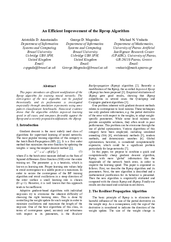 (PDF) An Efficient Improvement of the Rprop Algorithm