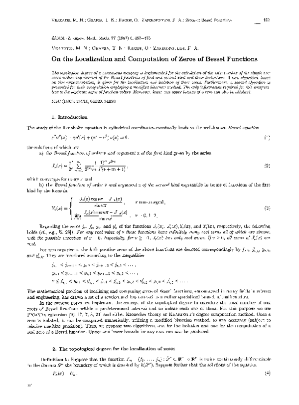 (PDF) On the Localization and Computation of Zeros of Bessel Functions