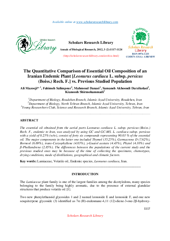 (PDF) The Quantitative Comparison of Essential Oil Composition of an ...