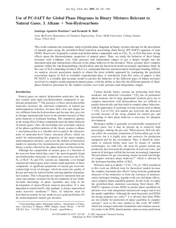 (PDF) Use of PC-SAFT for Global Phase Diagrams in Binary Mixtures Relevant to Natural Gases. 3 ...