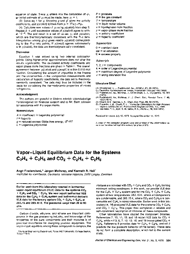(PDF) Vapor-liquid equilibrium data for the systems ethylene + ethane ...