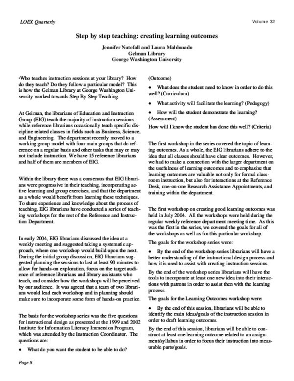 (PDF) Step-by-step Teaching, Part One: Ceating Learning Outcomes ...