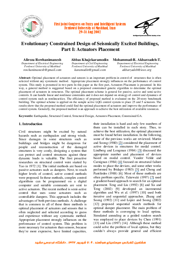 (PDF) Evolutionary Constrained Design of Seismically Excited Buildings: Sensor Placement