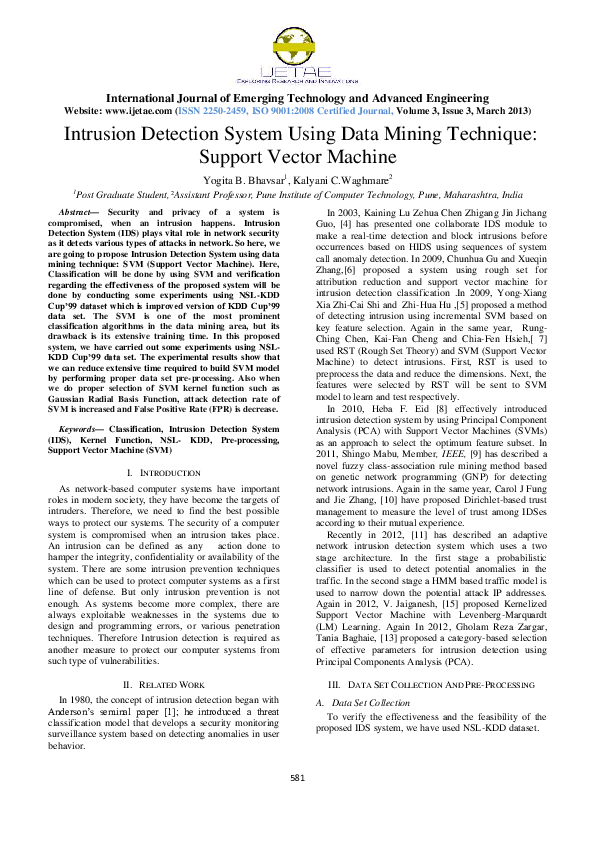 Pdf Intrusion Detection System Using Data Mining Technique Support
