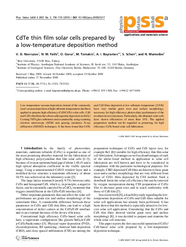 (PDF) CdTe thin film solar cells prepared by a low-temperature ...