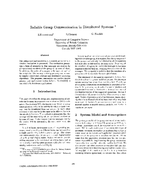 (PDF) Reliable group communication in distributed systems