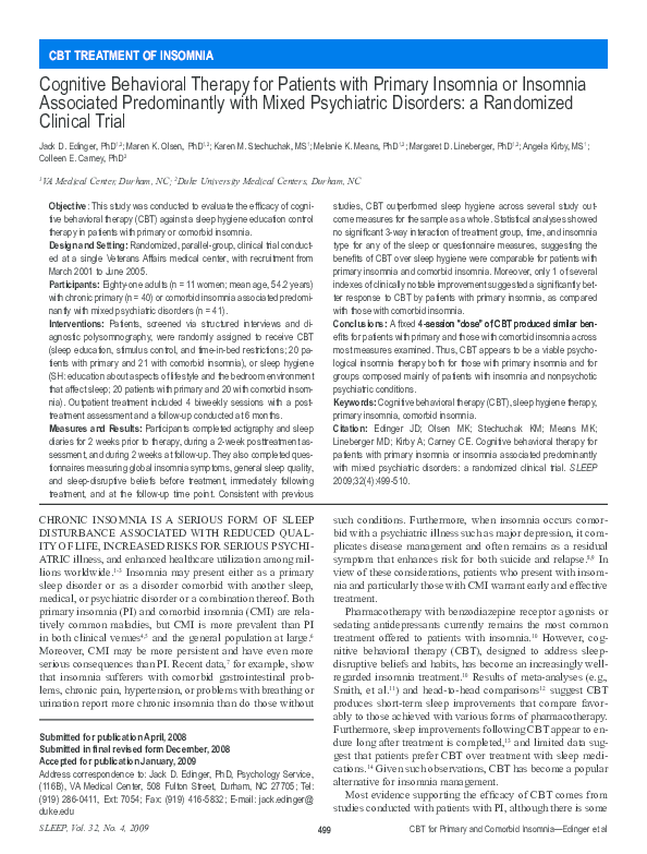 (PDF) Cognitive–Behavioral Therapy for Patients With Parkinson’s Disease and Comorbid Major ...