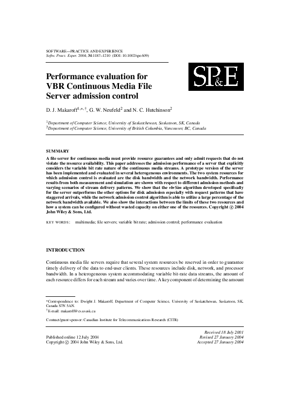 (PDF) Performance evaluation for VBR Continuous Media File Server admission control