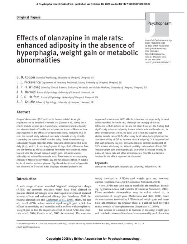 (PDF) Effects of olanzapine in male rats: enhanced adiposity in the ...