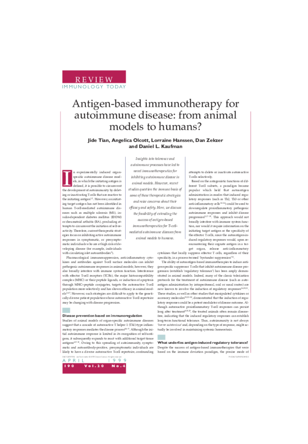 (PDF) Antigen-based immunotherapy for autoimmune disease: from animal ...