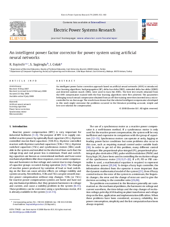 (PDF) An intelligent power factor corrector for power system using artificial neural networks