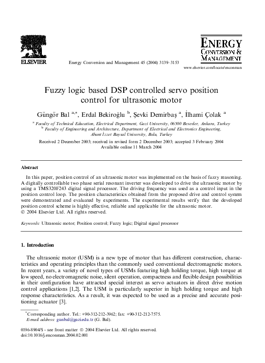 (PDF) Fuzzy logic based DSP controlled servo position control for ultrasonic motor