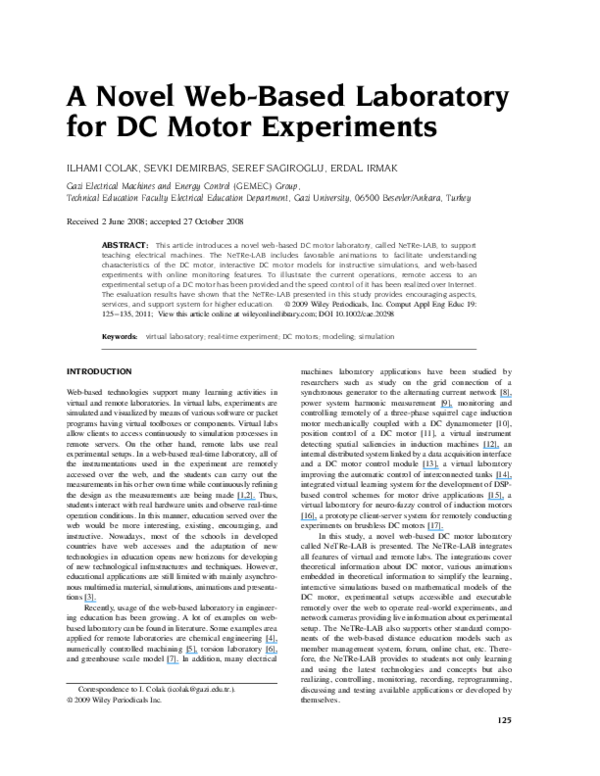 (PDF) A novel web‐based laboratory for DC motor experiments
