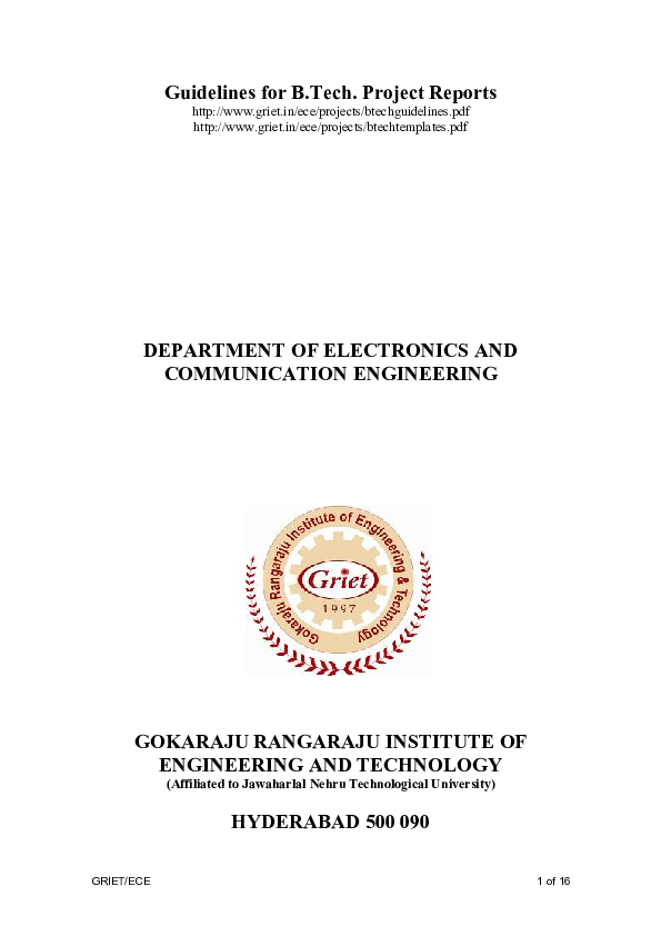 (PDF) Guidelines for B.Tech. Project Reports DEPARTMENT OF ELECTRONICS AND COMMUNICATION ...