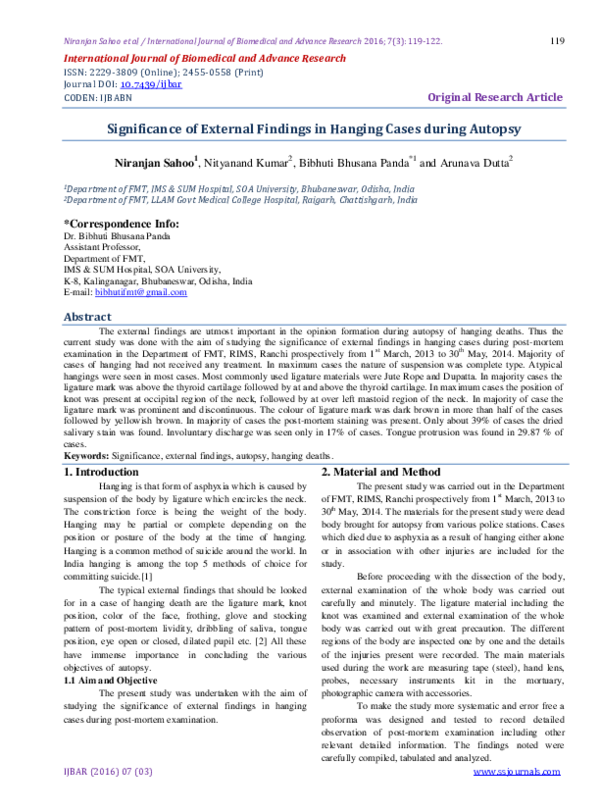 (PDF) Significance of External Findings in Hanging Cases during Autopsy