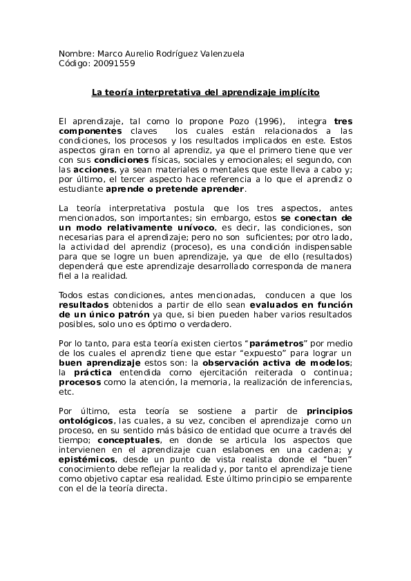 (DOC) La teoria interpretativa sobre el aprendizaje implicito