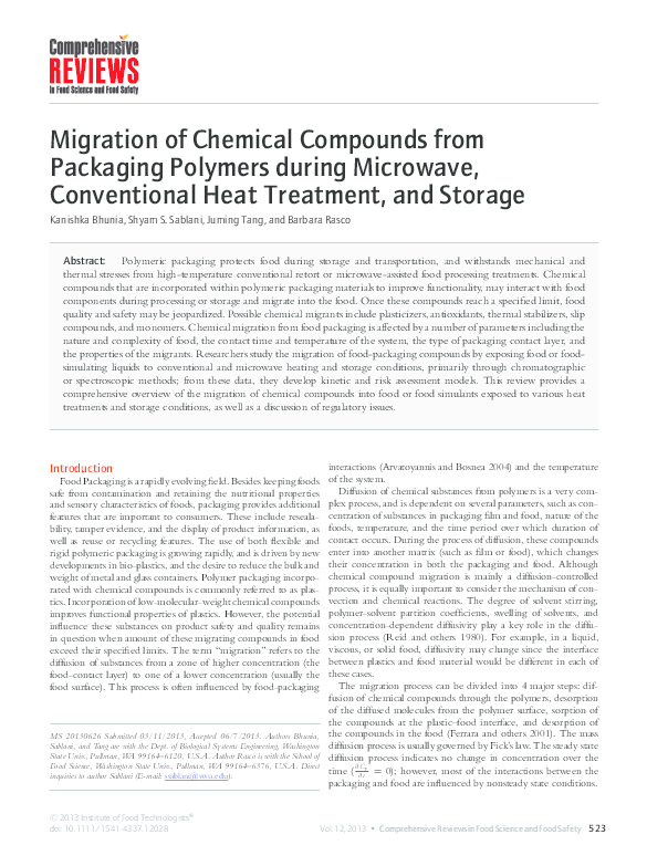 (PDF) Migration of chemical compounds from packaging polymers during ...