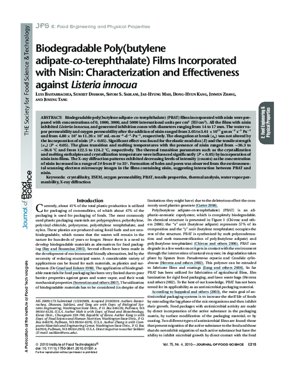 (PDF) Biodegradable Poly(butylene adipate-co-terephthalate) Films Incorporated with Nisin ...