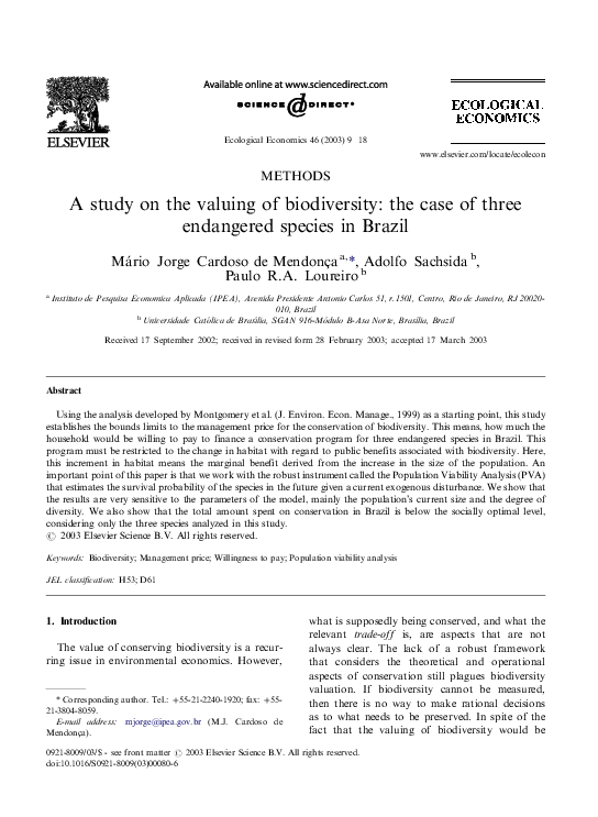 (PDF) A study on the valuing of biodiversity: the case of three ...