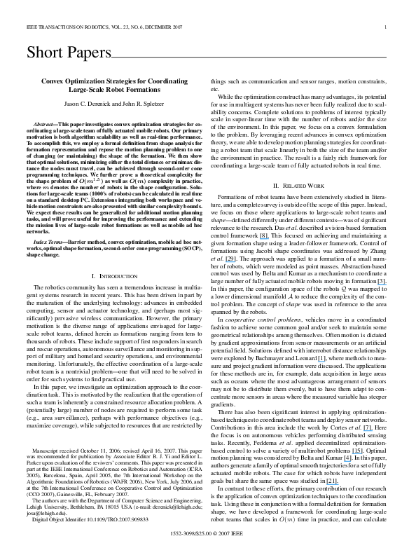 Pdf Convex Optimization Strategies For Coordinating Large Scale Robot Formations John