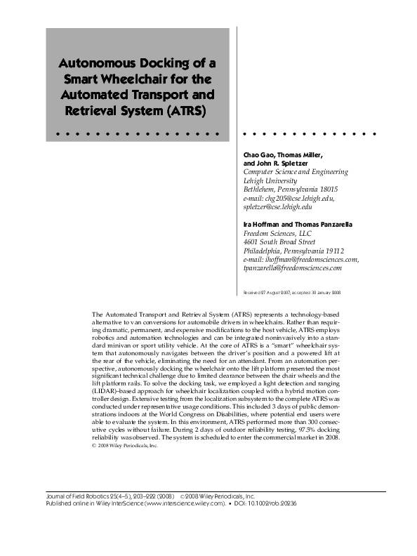 (PDF) Autonomous docking of a smart wheelchair for the Automated ...