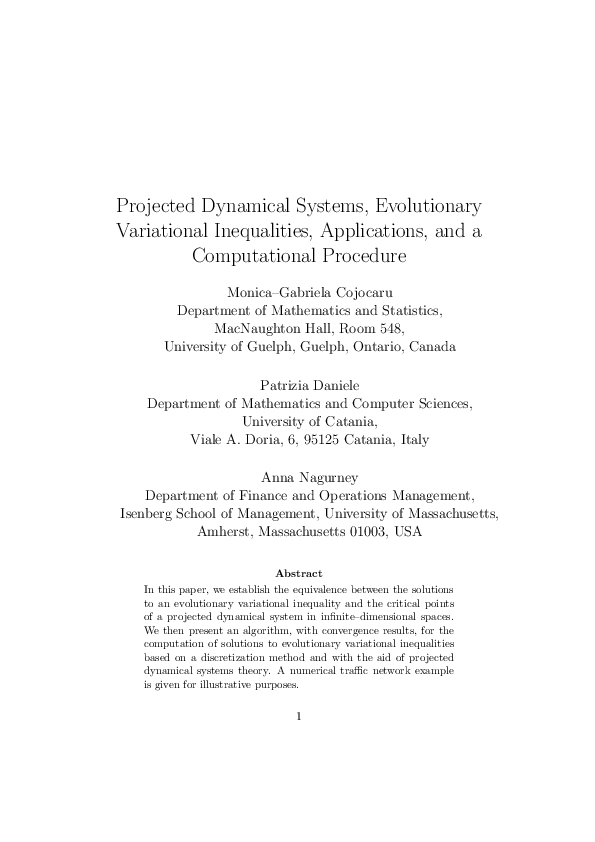 (PDF) Projected Dynamical Systems, Evolutionary Variational Inequalities, Applications, and a ...