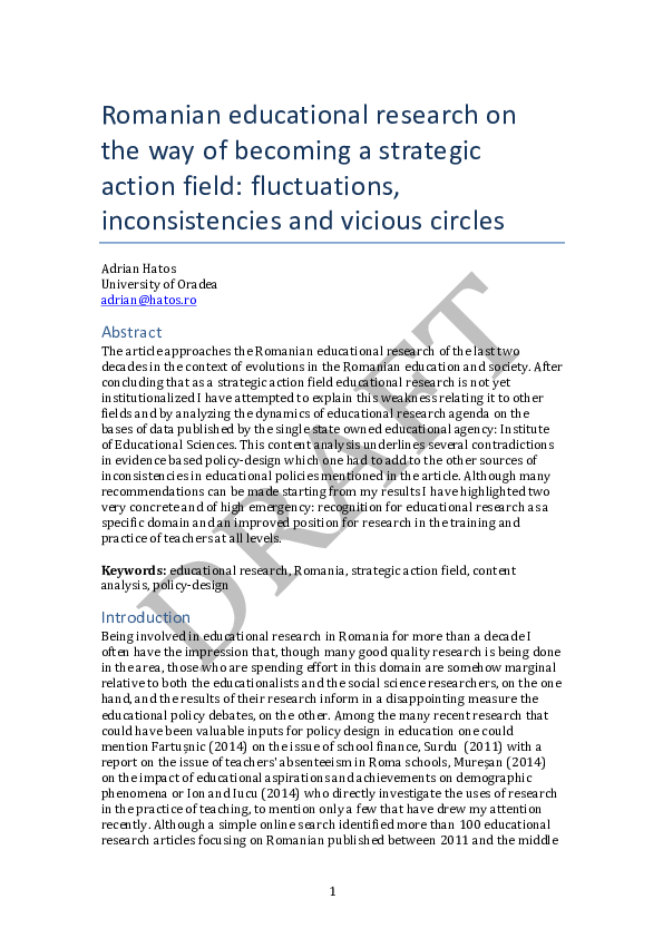 (PDF) Romanian educational research on the way of becoming a strategic ...